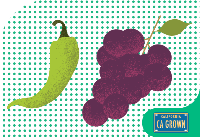 Image of an illustration of grapes & hatch chiles. Image Text Peak ...