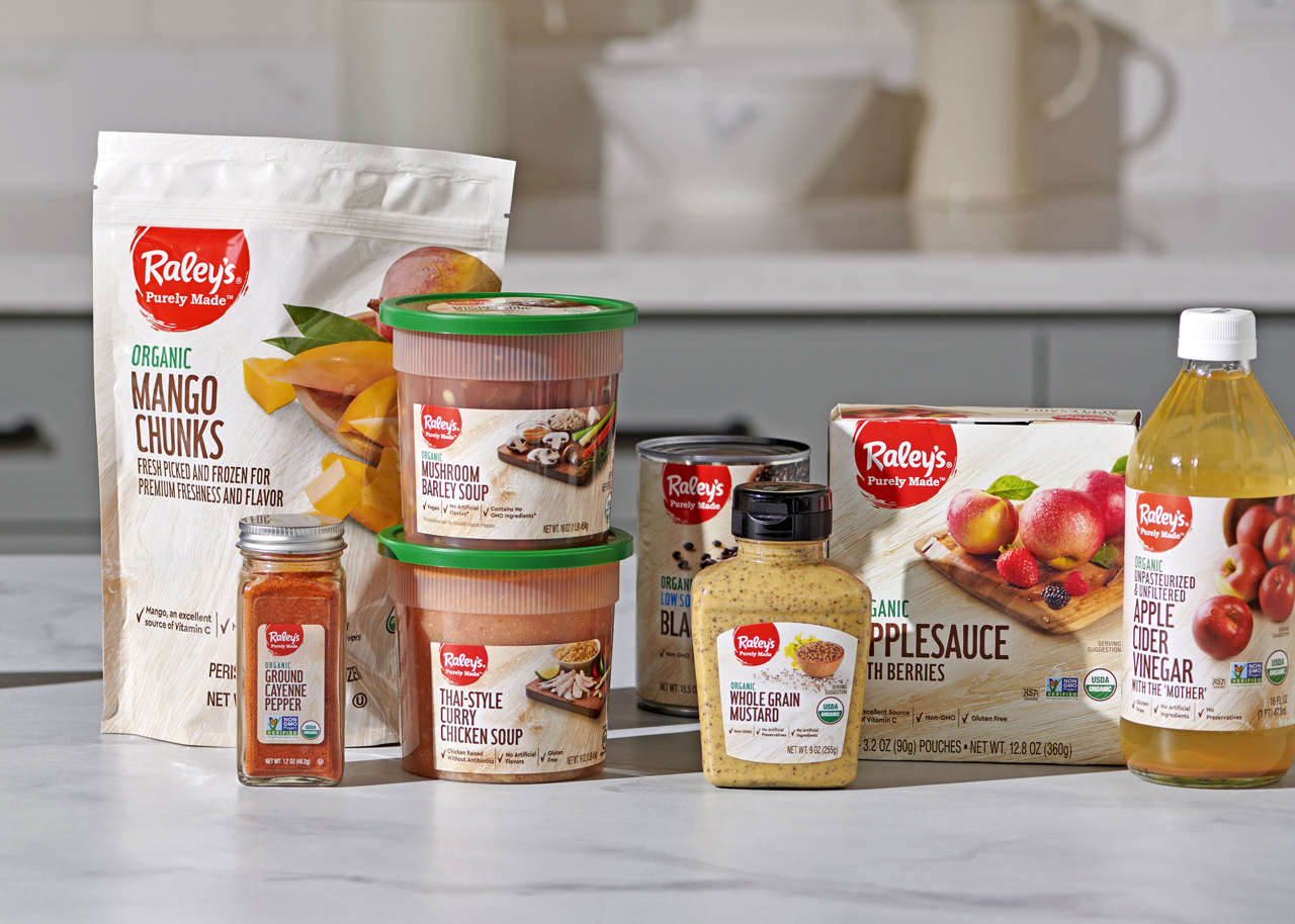 Image contains Raley's Purely Made products sitting on a kitchen counter